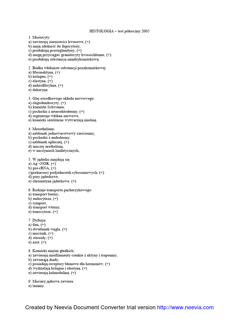 Histologia Zabla Test | PDF