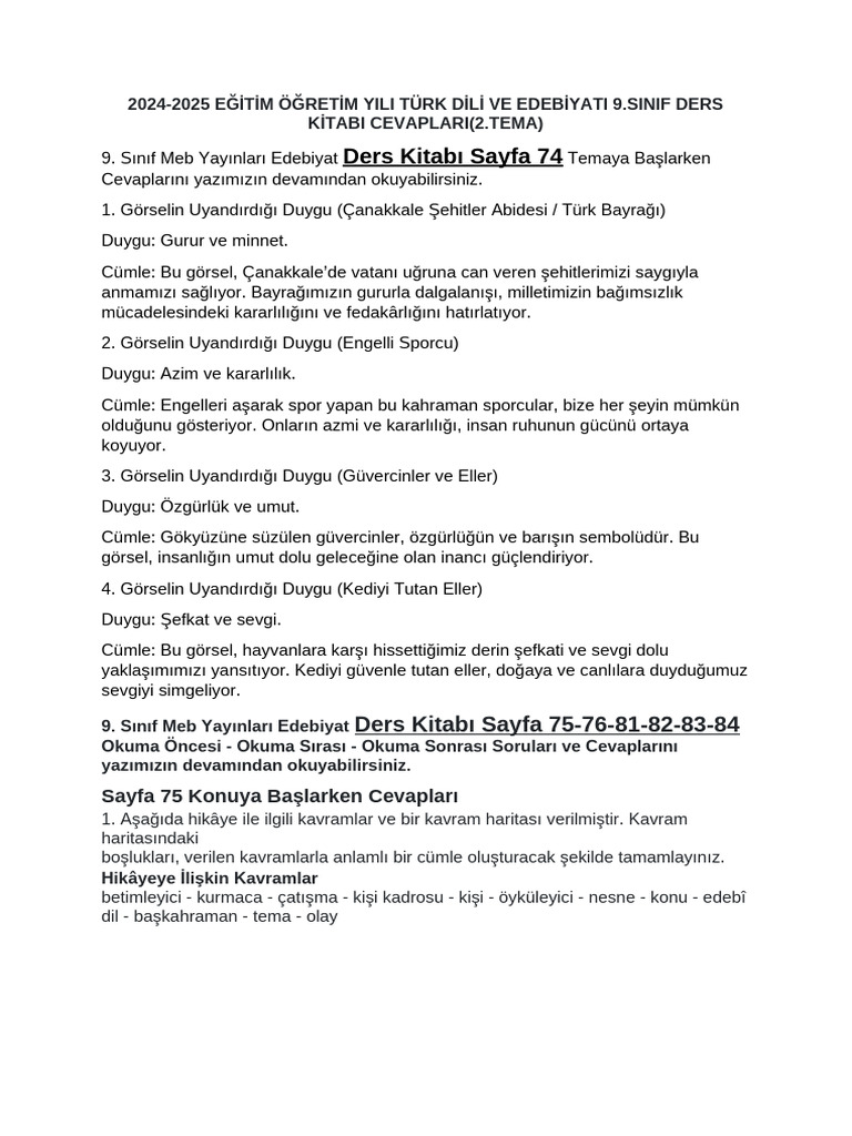 9.Sinif Tde Ders Ki̇tabi Cevaplari 2.Tema-1 | PDF