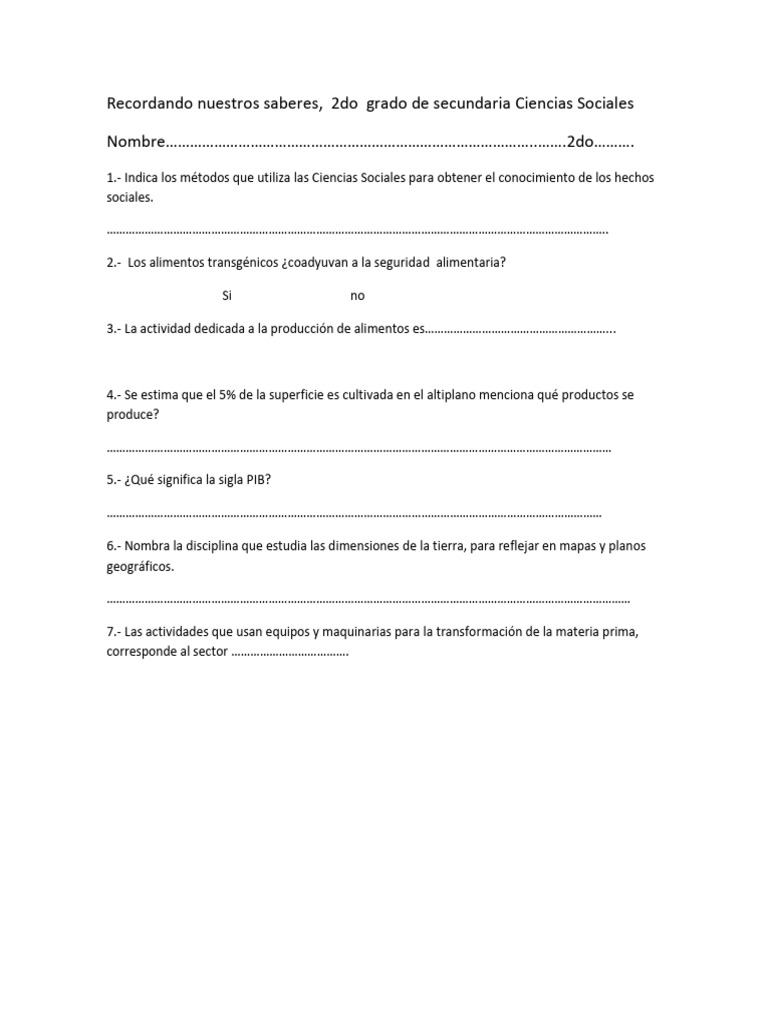 Preguntas para el diagnóstico segundo grado de secundaria (1) | PDF