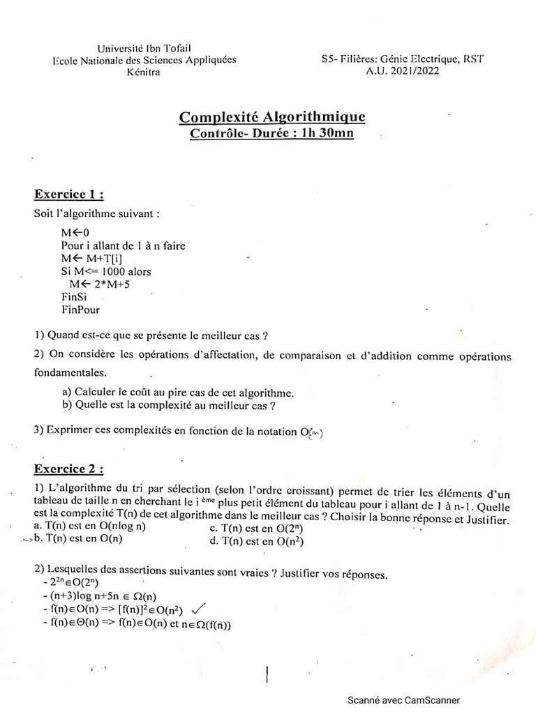 Contrôle Complexité 2022 | PDF