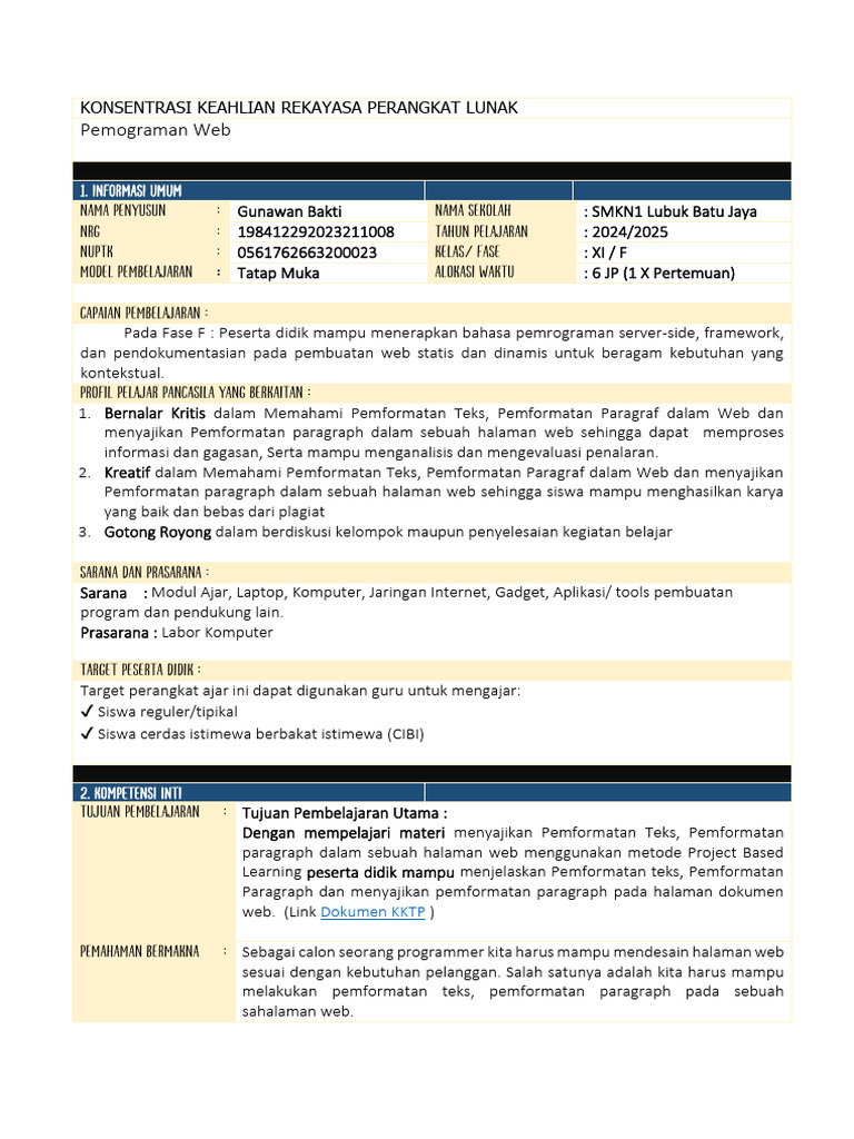 Modul RPP Format HTML | PDF