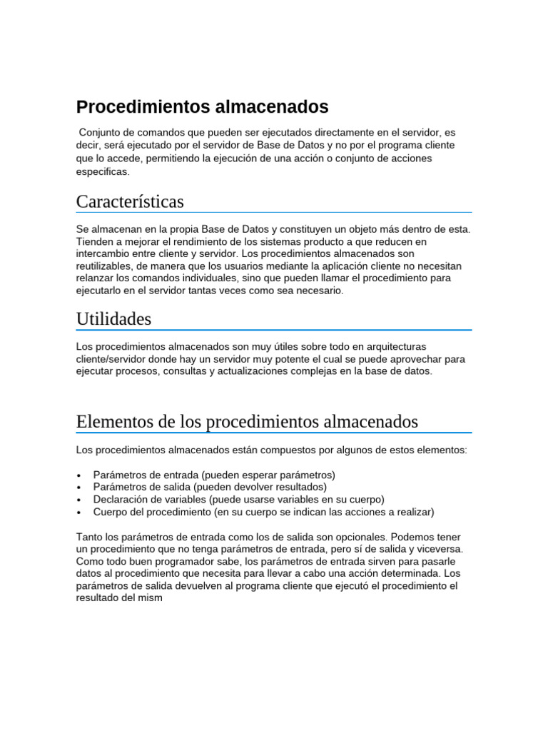 Procedimientos Almacenados | PDF