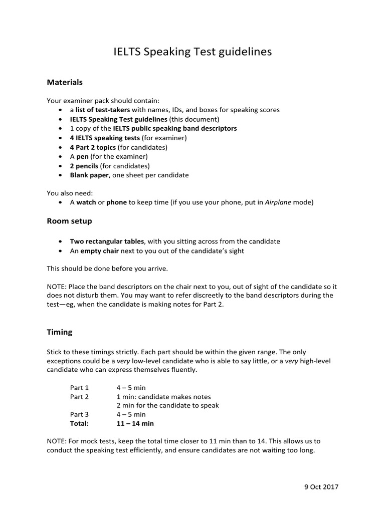 IELTS Speaking Test Guidelines | PDF