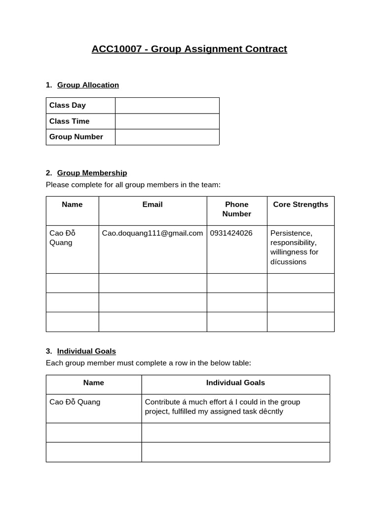 Group Assignment Contract | PDF