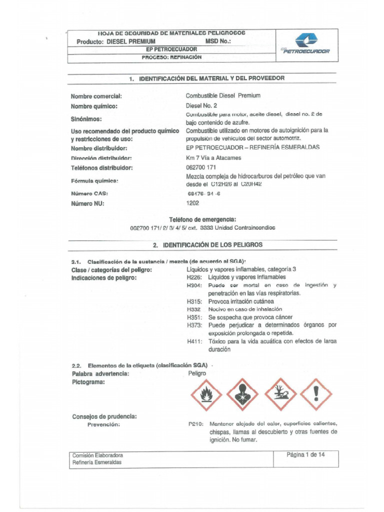Diesel Ecuador MSDS | PDF