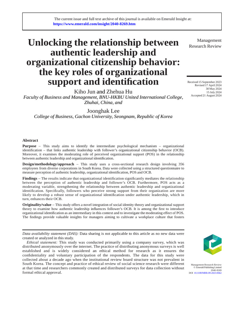 Authentic Leadership and OCB Connection | PDF | Leadership | Survey ...