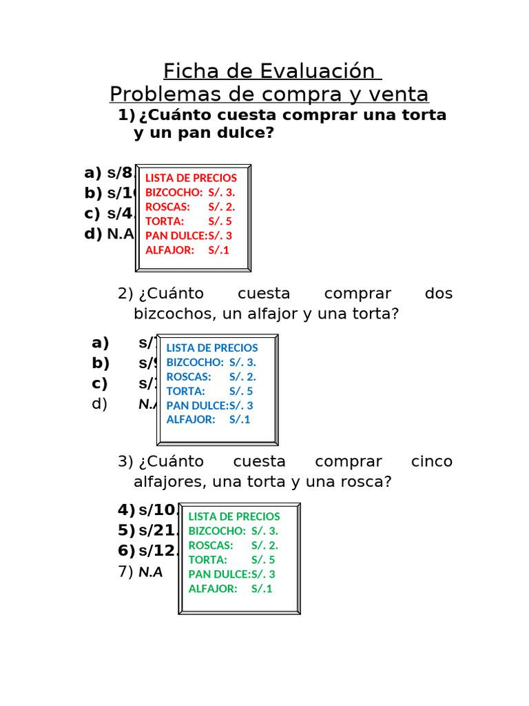 Ficha Problemas de Compra y Venta | PDF