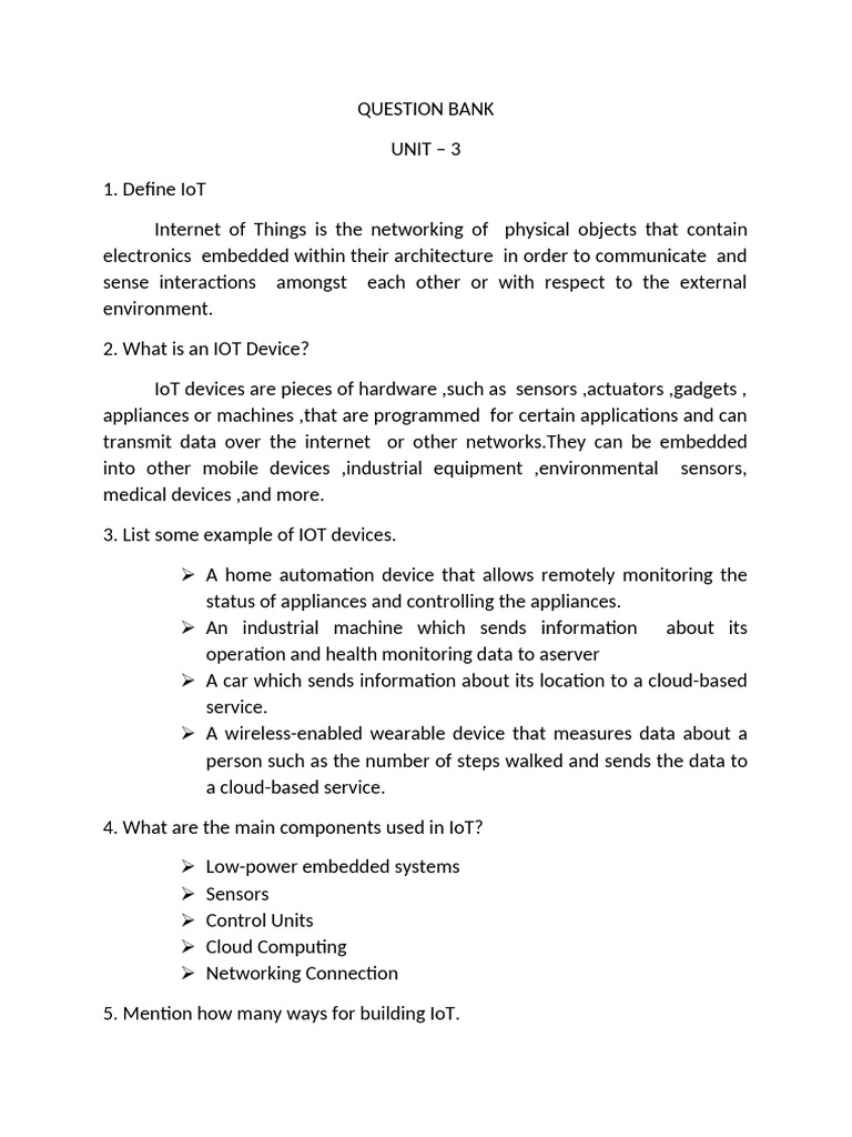 Unit 3 Two Marks Ques - With Answers | PDF | Internet Of Things | Arduino