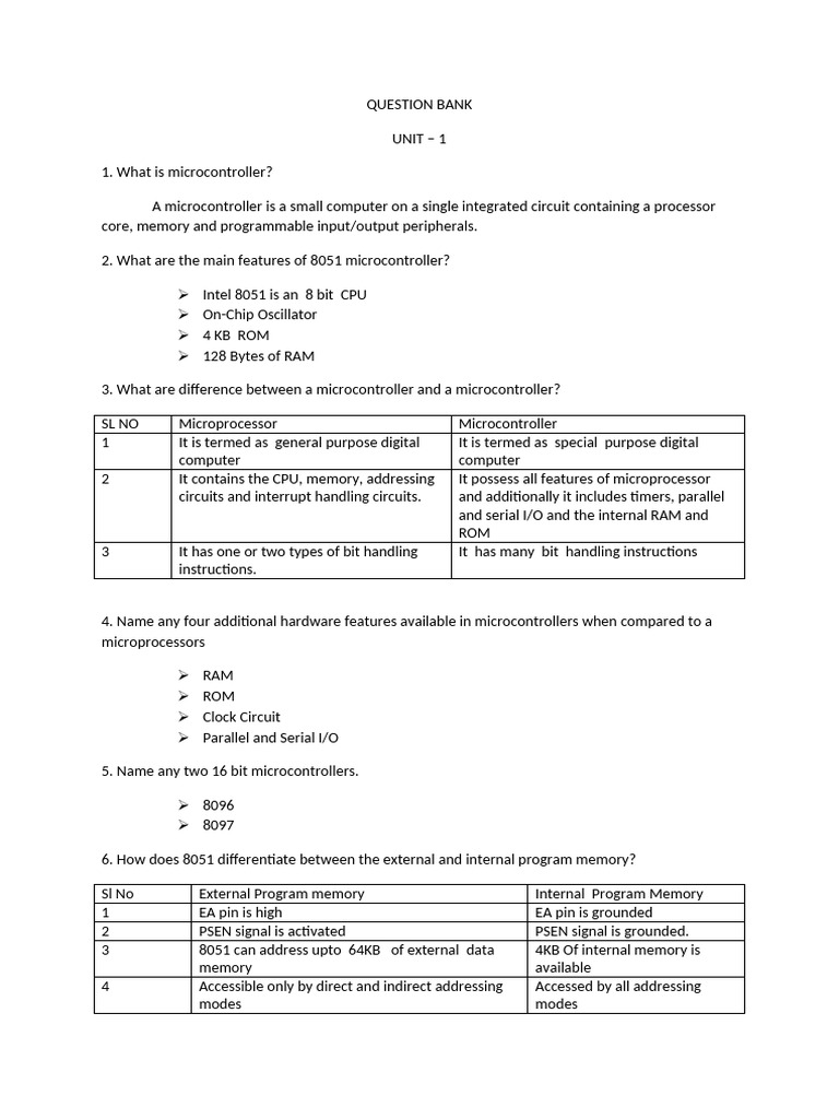 8051 Microcontroller Question Bank | PDF | Microcontroller | Digital Electronics