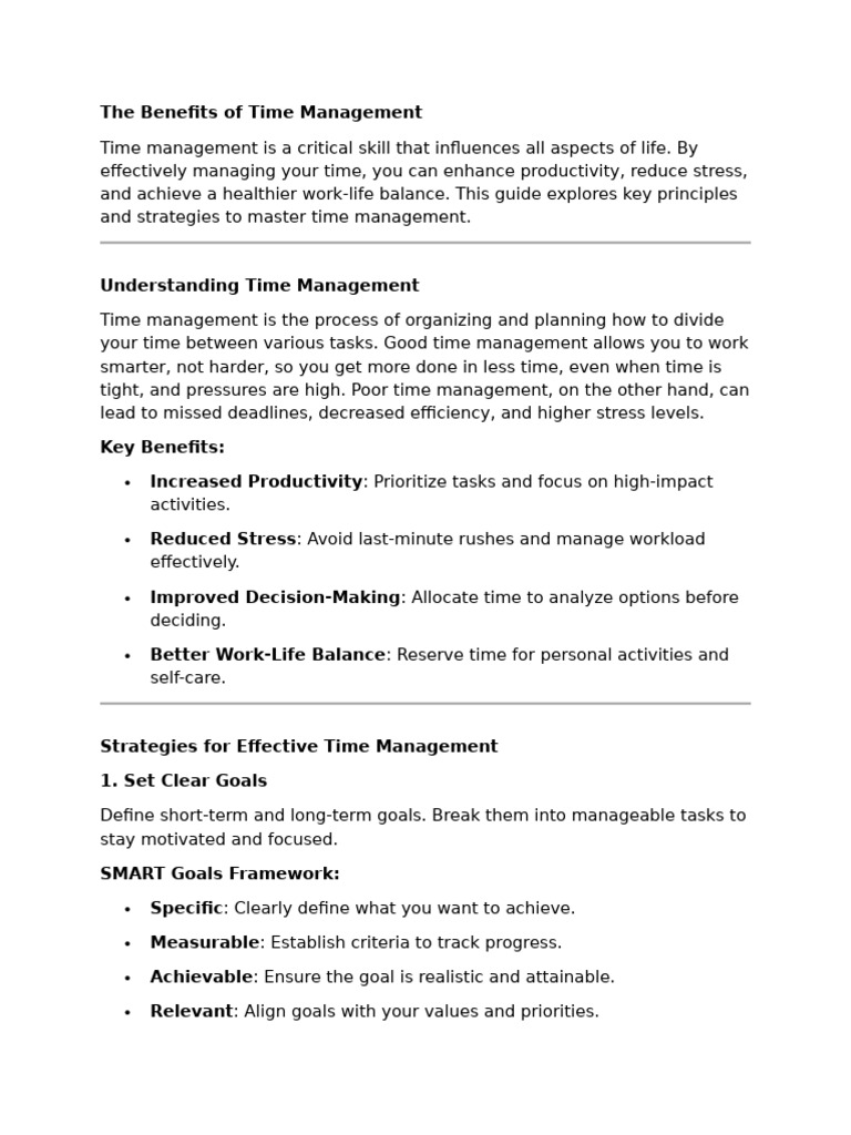 The Benefits of Time Management | PDF | Time Management | Professional ...