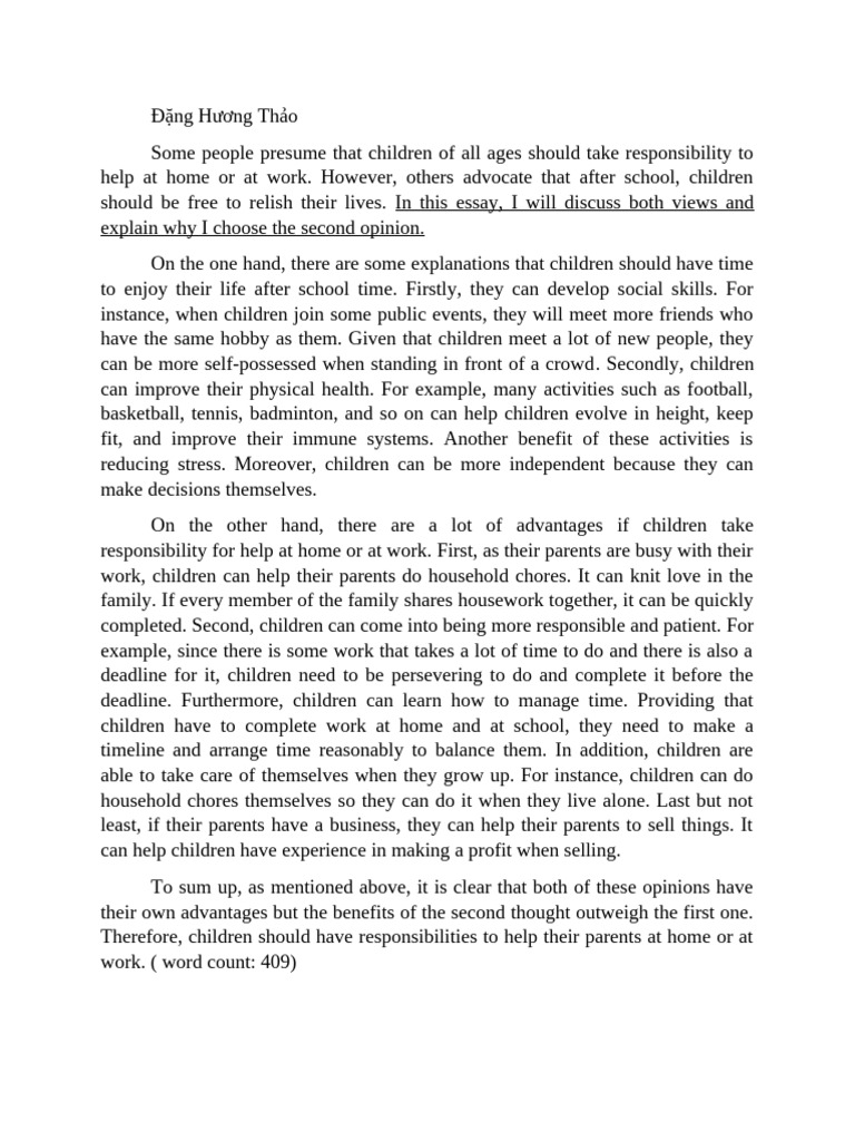 Homework (Miss Thư) Essay 1 | PDF