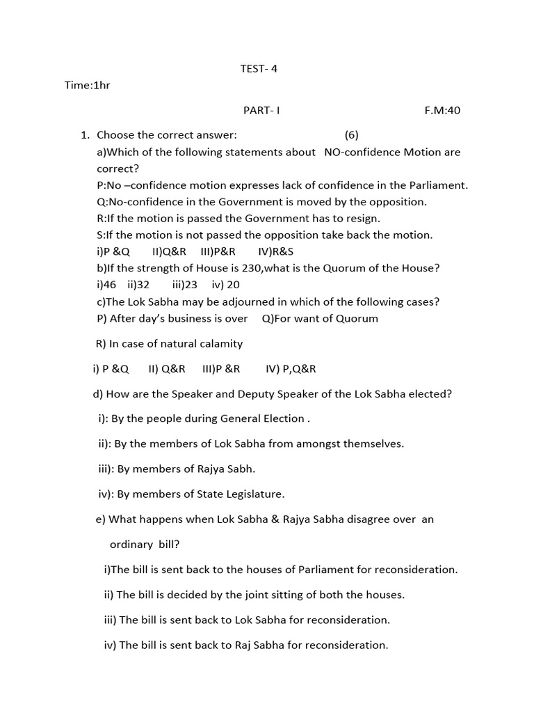 TEST 4 | PDF | Government | Democracy