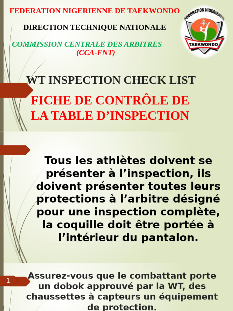 Liste de contrôle d'inspection WT Taekwondo | PDF