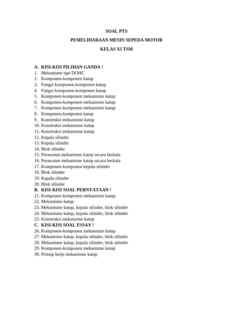 Kisi-Kisi Soal PTS PMSM | PDF