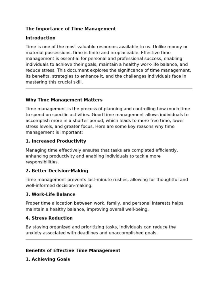 The Importance of Time Management | PDF | Time Management ...