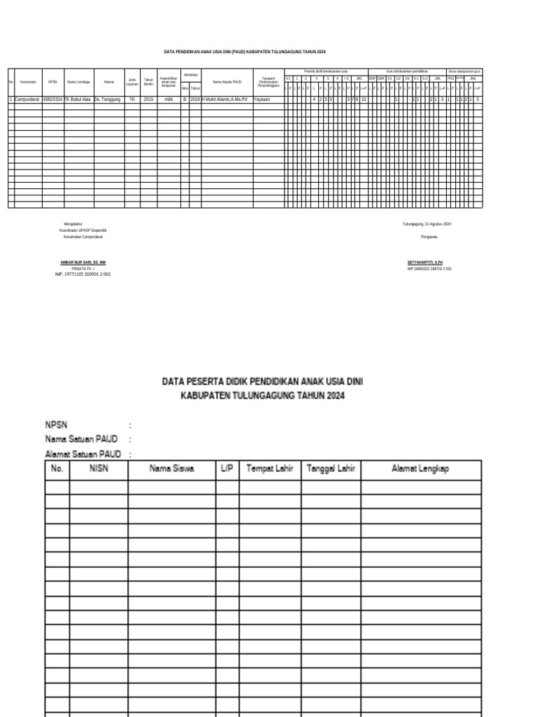Format Data PAUD Dan PKBM 2024 FIX | PDF