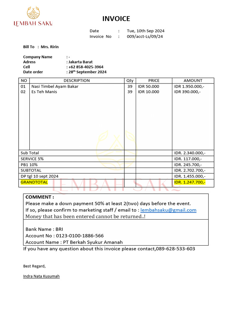 Invoice for Catering Services | PDF