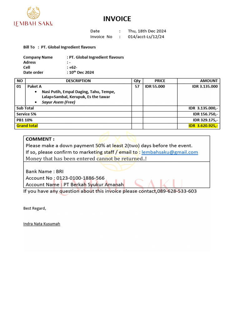 0222 INVOICE PT Global Ingredient Flavours | PDF