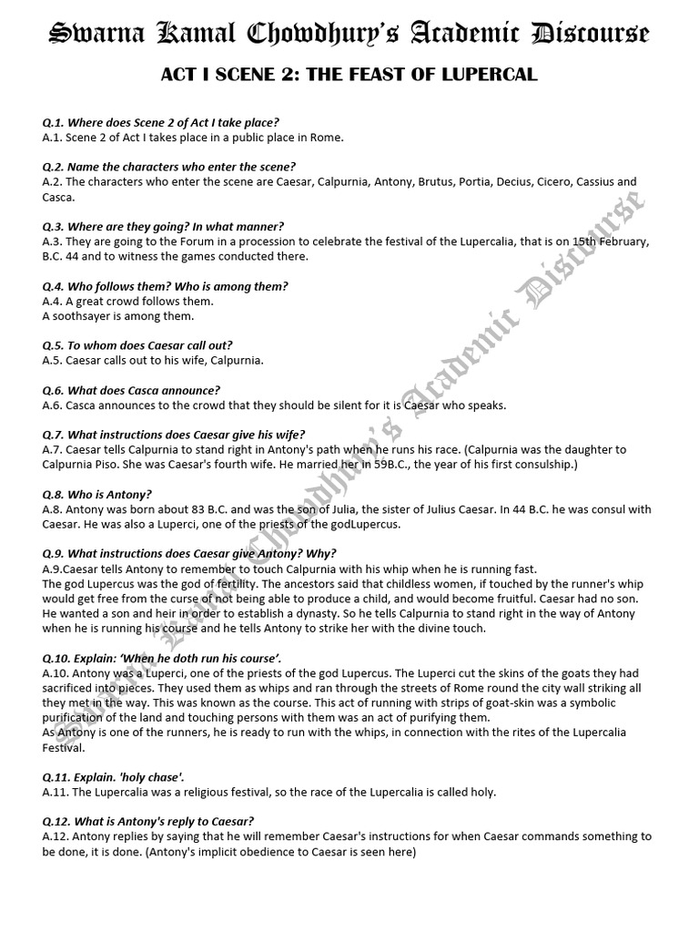 Julius Caesar Act 1, Scene 2 Analysis | PDF | Julius Caesar