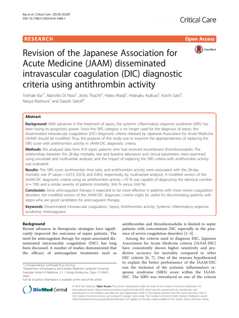 Revision of The Japanese Association For | PDF | Sepsis | Human ...