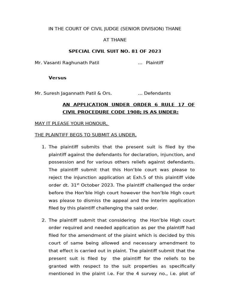 Vasanti Patil vs. Suresh J. Patil Ors O 6 R 17 CPC Application 22.07.24 ...