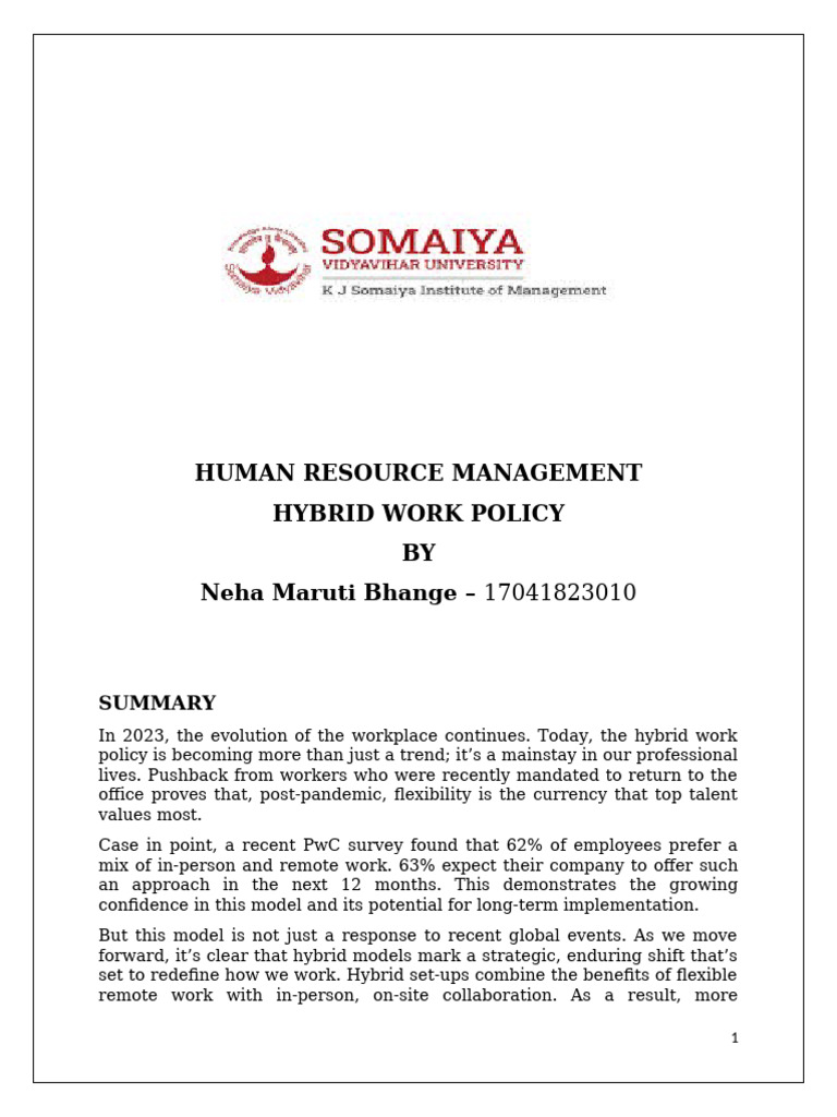 HRM Project | PDF | Organizational Behavior | Workplace