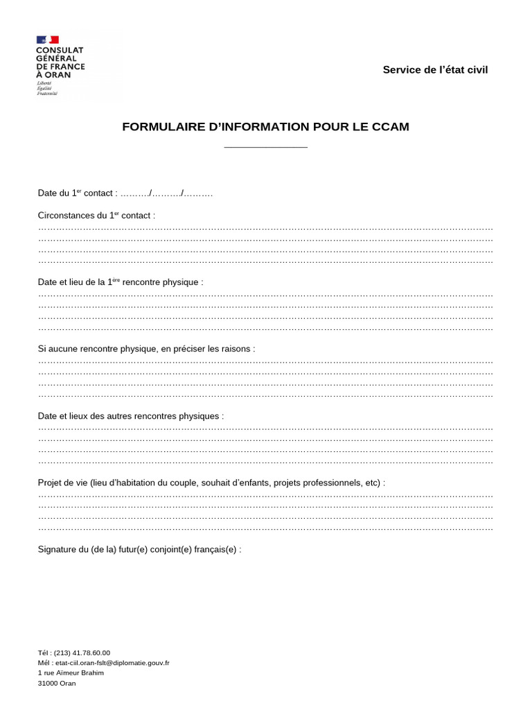 Formulaire D Information Pour Le Ccam | PDF