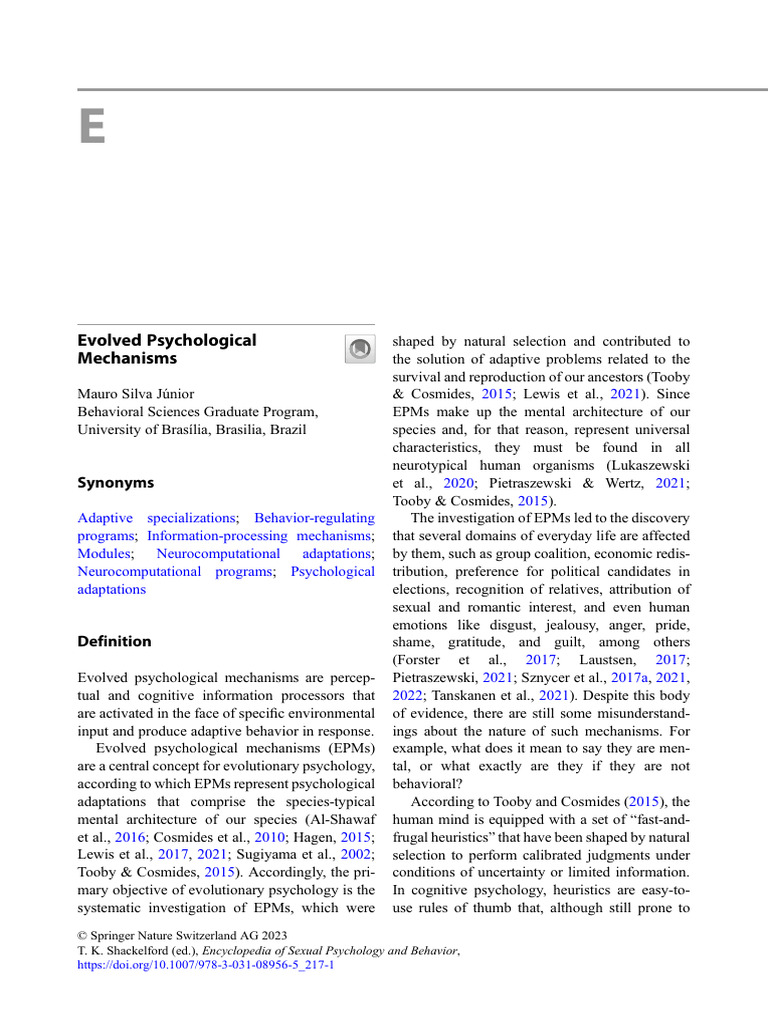 Evolved Psychological Mechanisms | PDF | Heuristic | Psychology