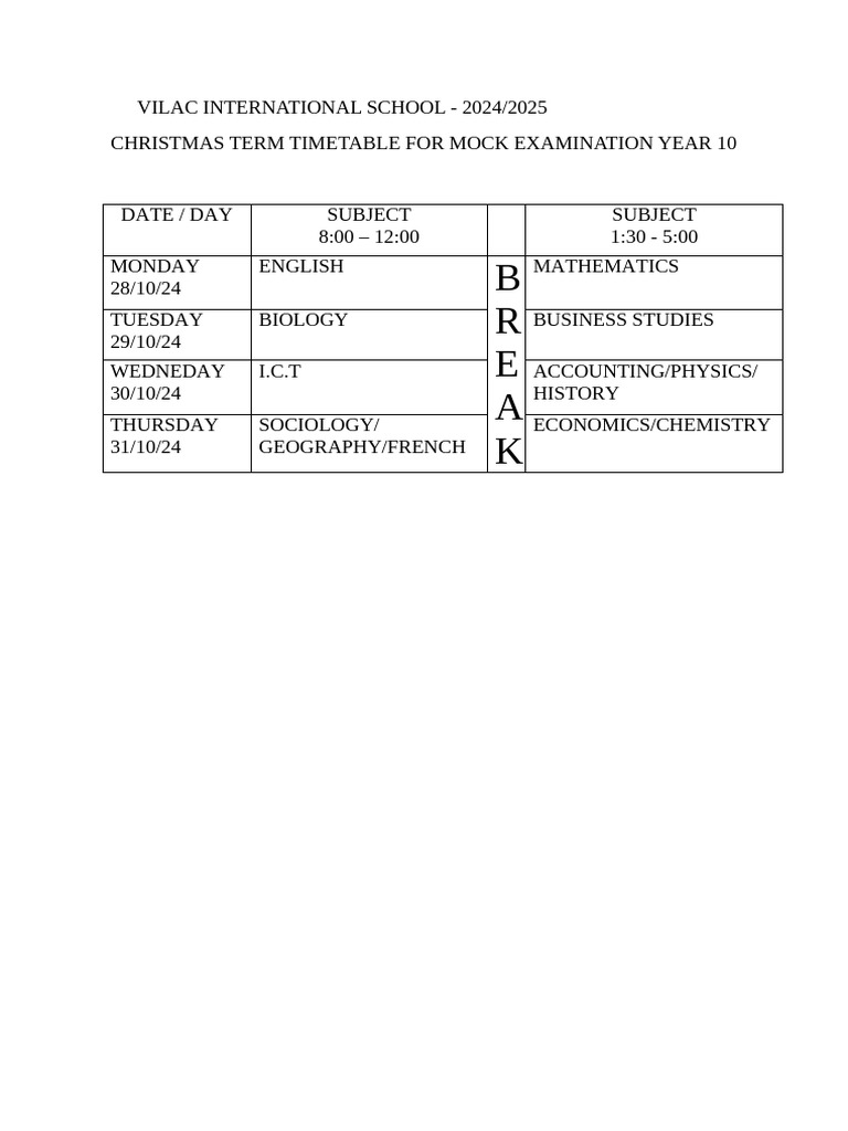 Mock Exams Year 10 | PDF