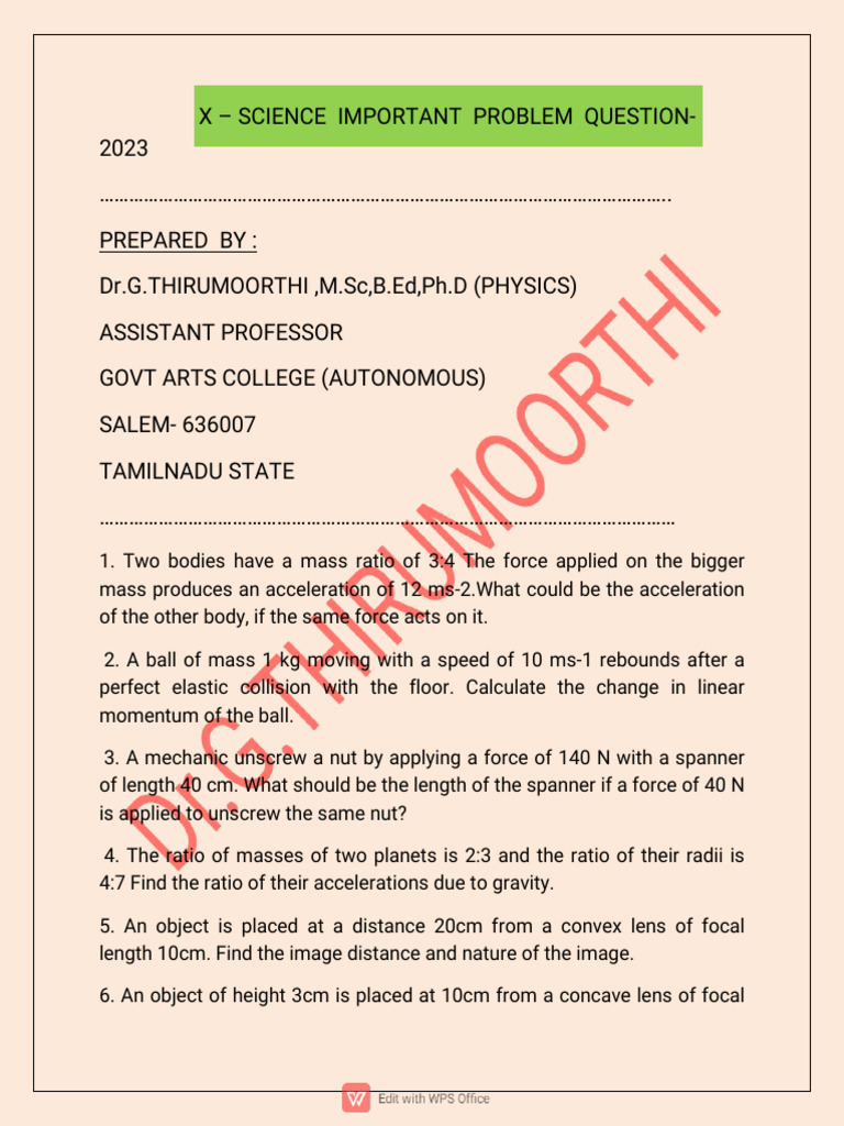 10th Science Question Important Problem 2023 PDF Download | PDF