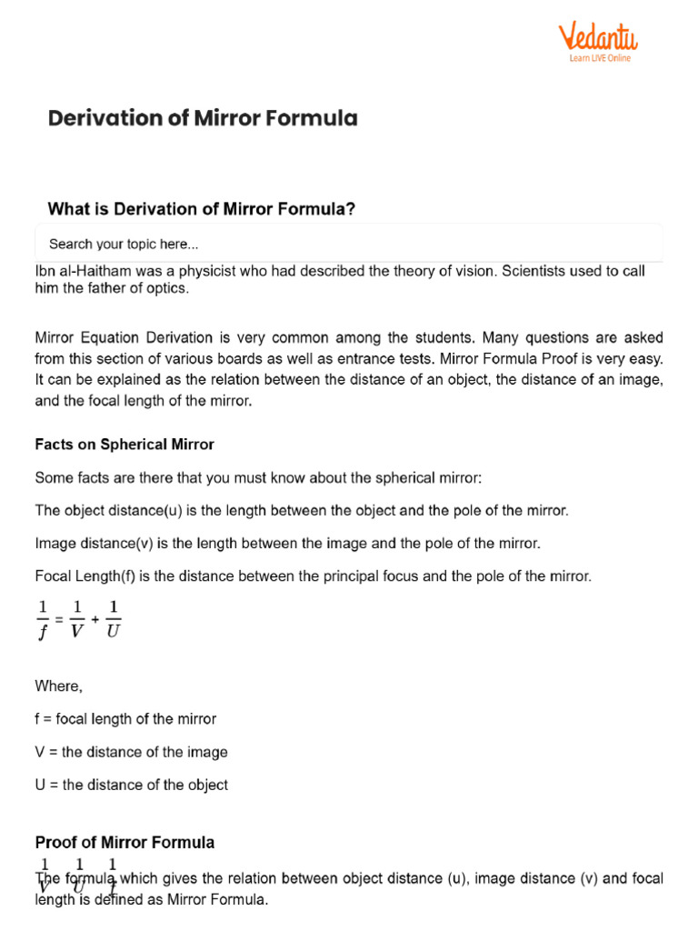 Derivation of Mirror Formula | PDF