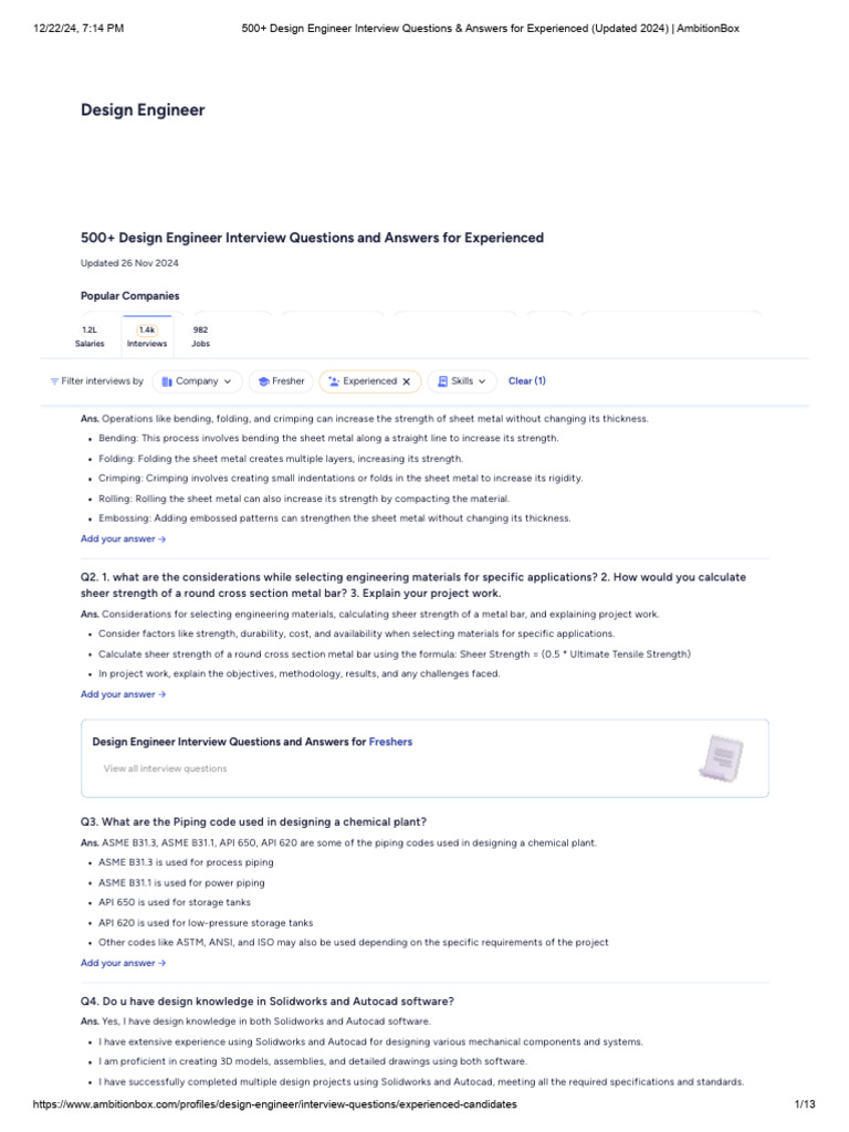 Design Engineer Intrerview Questions | PDF | Stress (Mechanics ...