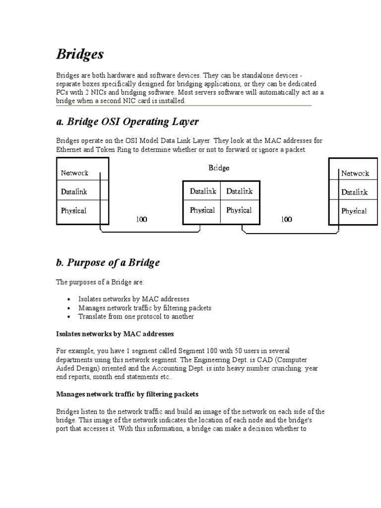 Bridges: A. Bridge OSI Operating Layer | Download Free PDF | Computer ...