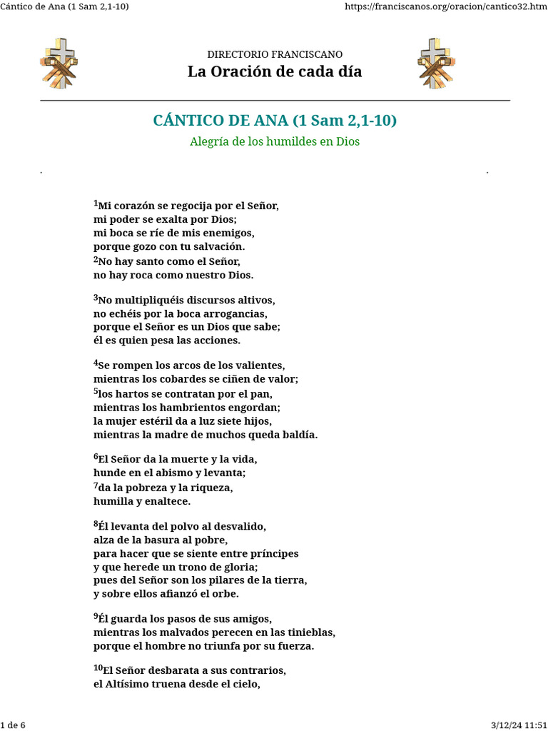Cántico de Ana (1 Sam 2,1-10) | PDF | María, madre de Jesús | Salmos