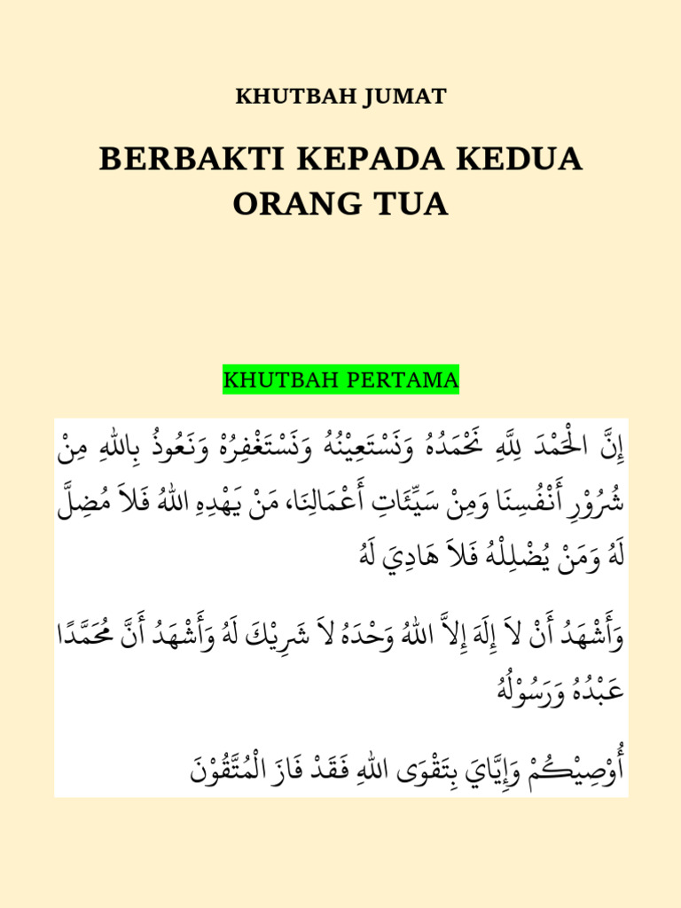 BERBAKTI KEPADA KEDUA ORANG TUA - KHUTBAH JUMAT | PDF