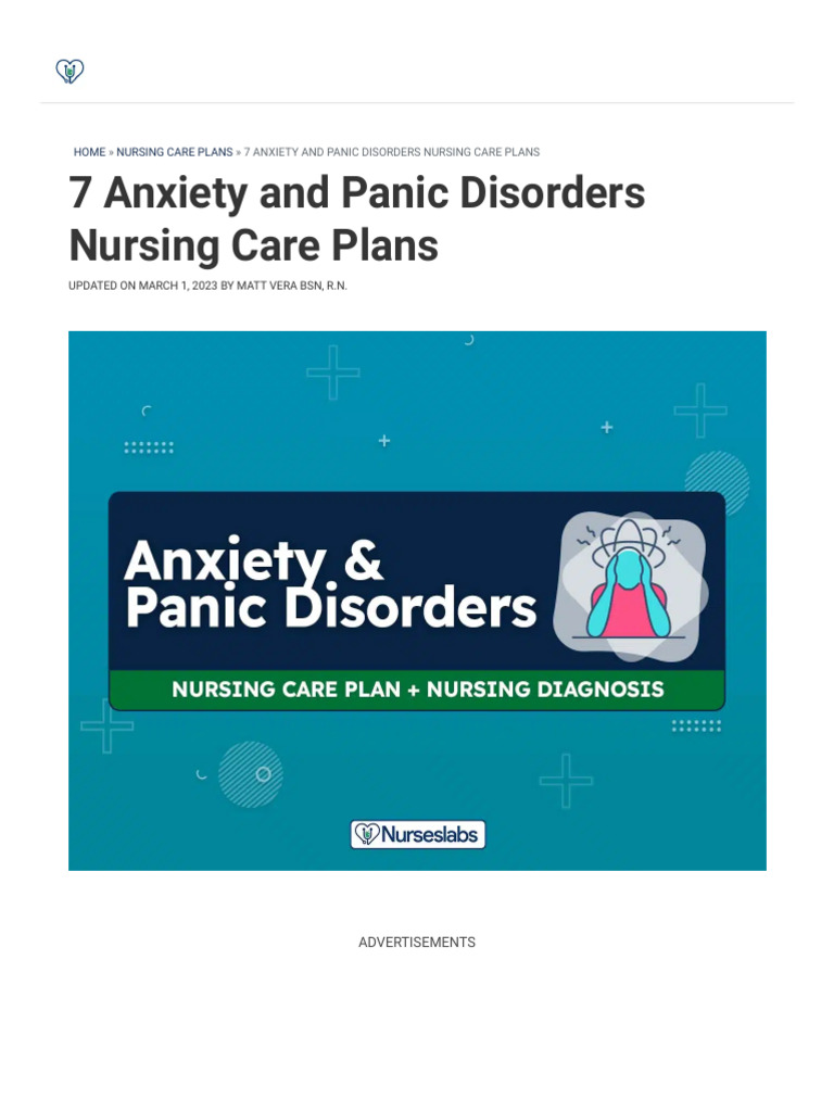 Nursing Care Plans for Anxiety Disorders | PDF | Anxiety | Mental Disorder