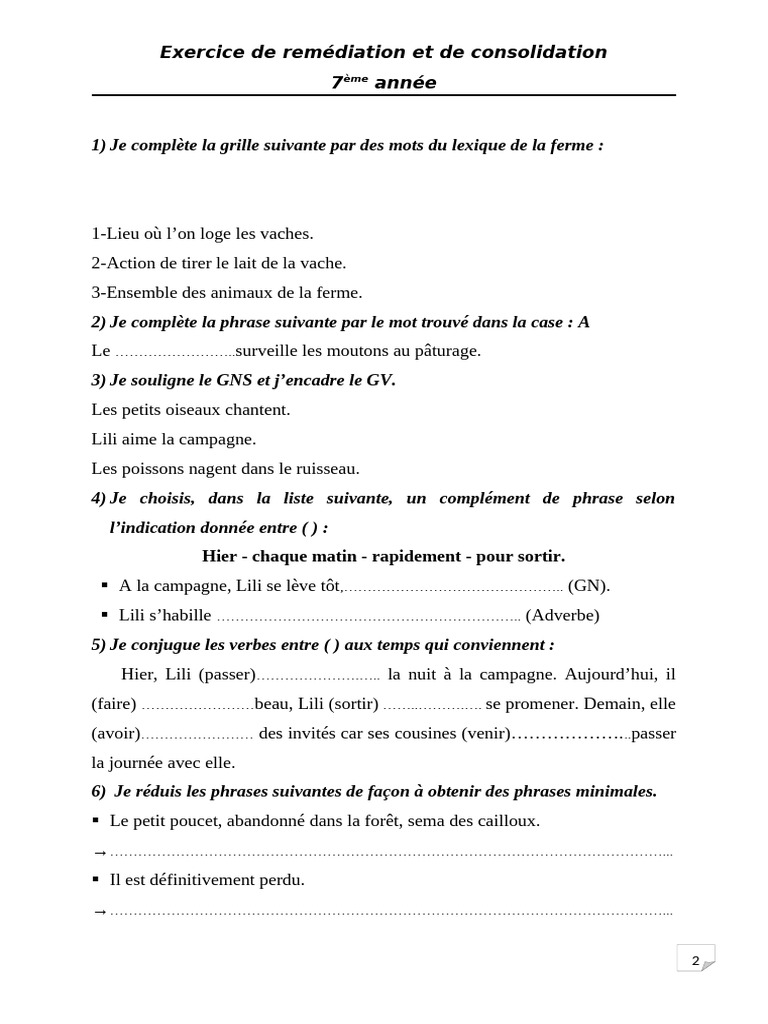 Exercices de phrases pour 7ème année | PDF | Phrase