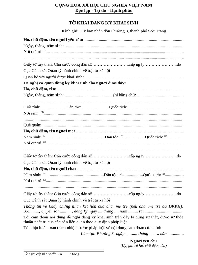 TK Đăng Ký Khai Sinh | PDF