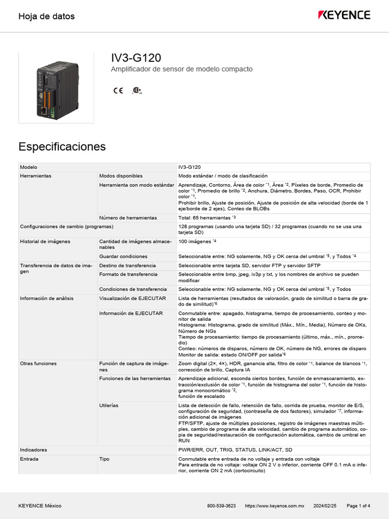 Keyence IV3-G120 Datasheet | PDF | Conector eléctrico | Informática