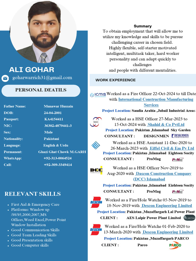 Ali Gohar Resume 31 | PDF | Safety
