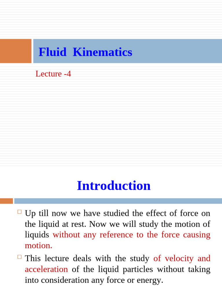 Lecture 4 Fluid Kinematics | PDF | Fluid Dynamics | Laminar Flow