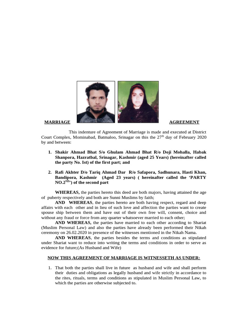 Yasir Dalal MARRIAGE AGREEMENT | PDF | Affidavit | Marriage