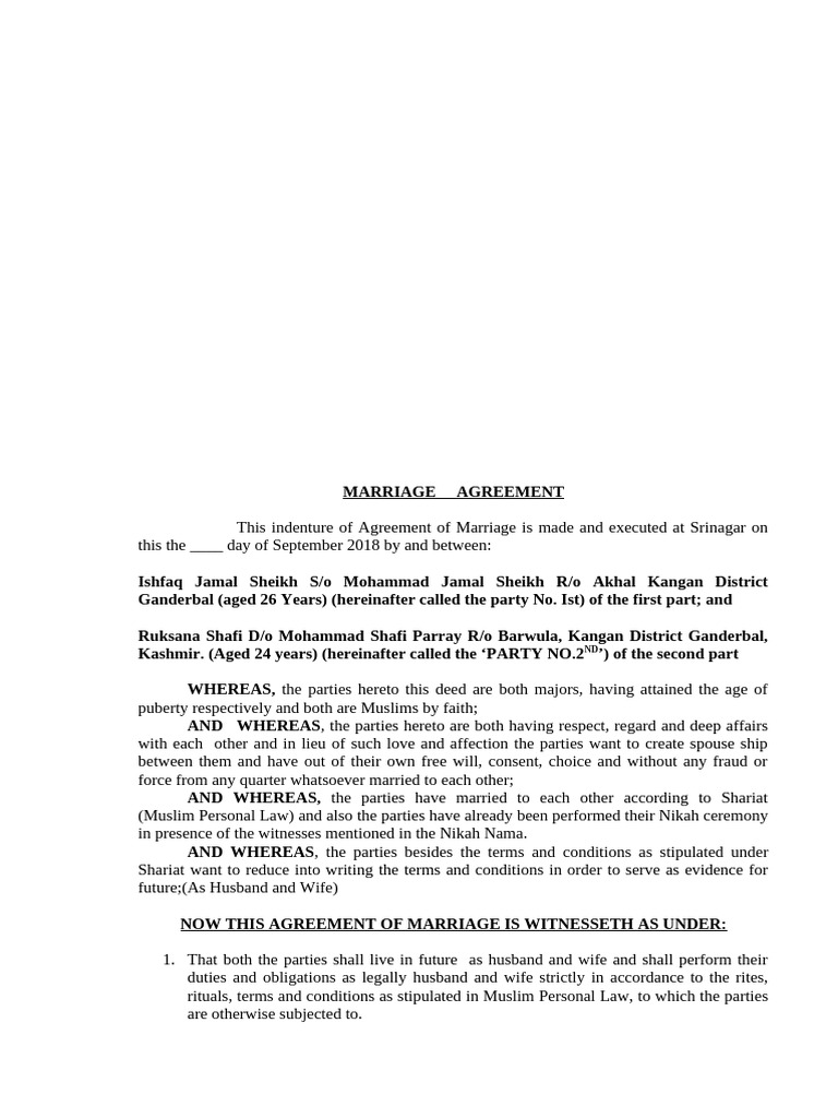 Marriage Agreement and Affidavit Document | PDF | Marriage | Affidavit