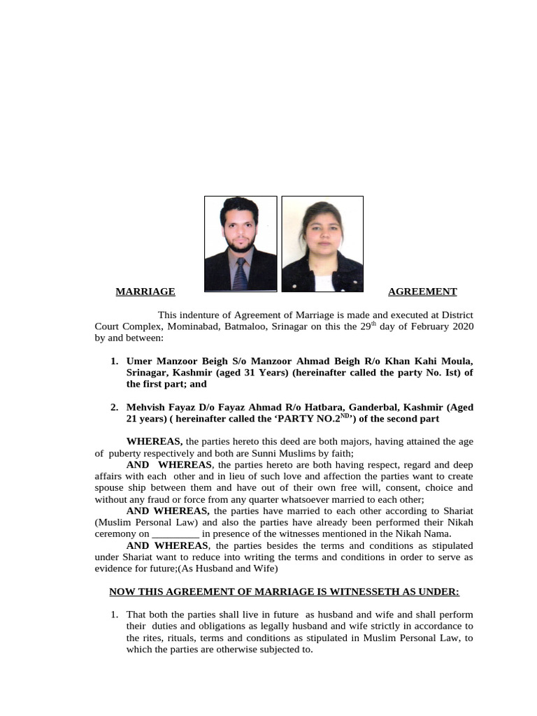 Surat Plus Bacha MARRIAGE AGREEMENT | PDF | Affidavit | Marriage