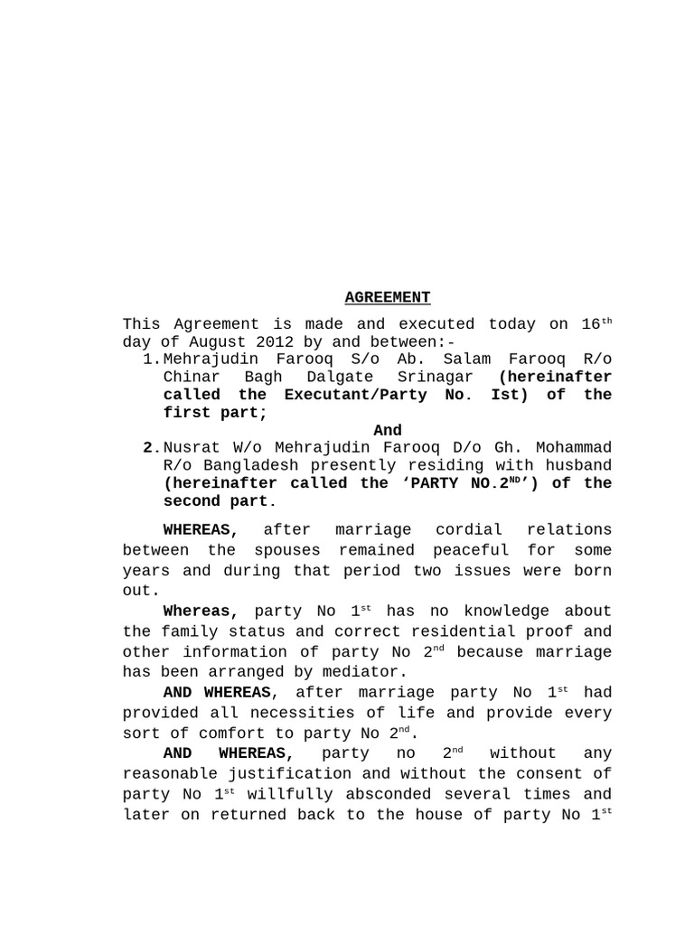 Matrimonial Agreement Dispute | PDF | Affidavit