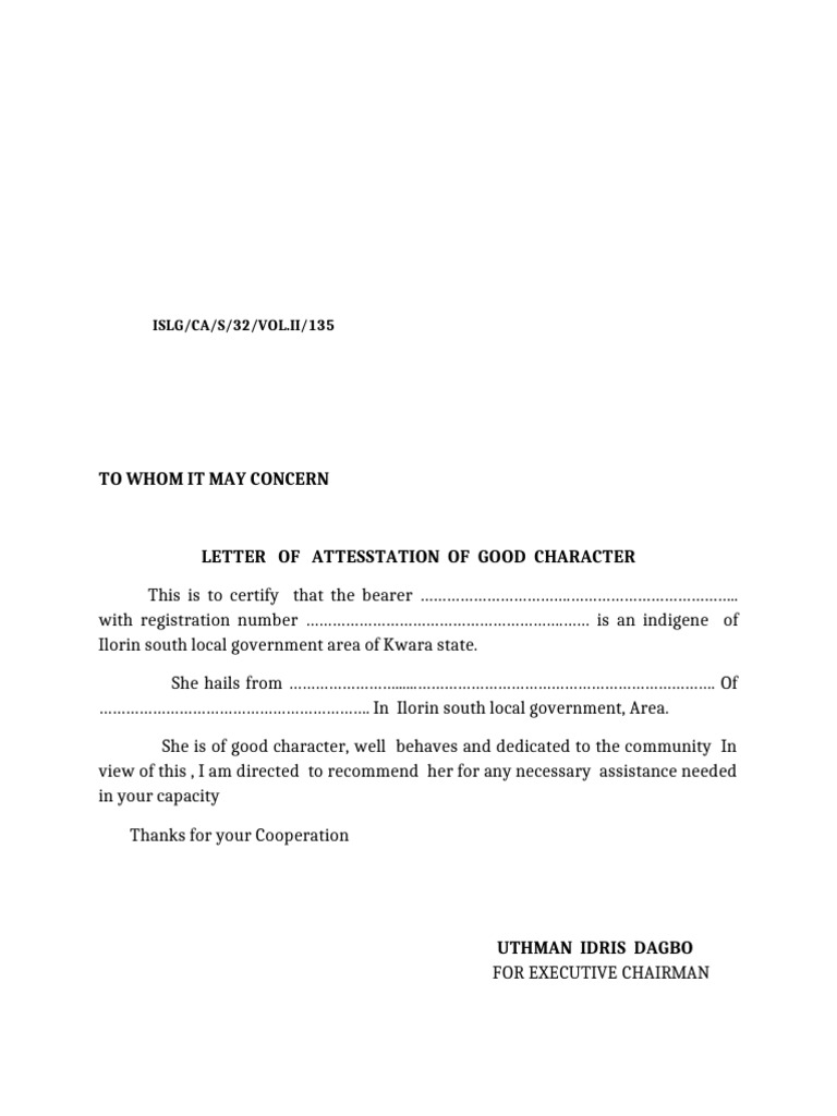 DAGBO GOOD CHARACTER ATTESTATION | PDF DAGBO GOOD CHARACTER ATTESTATION | PDF