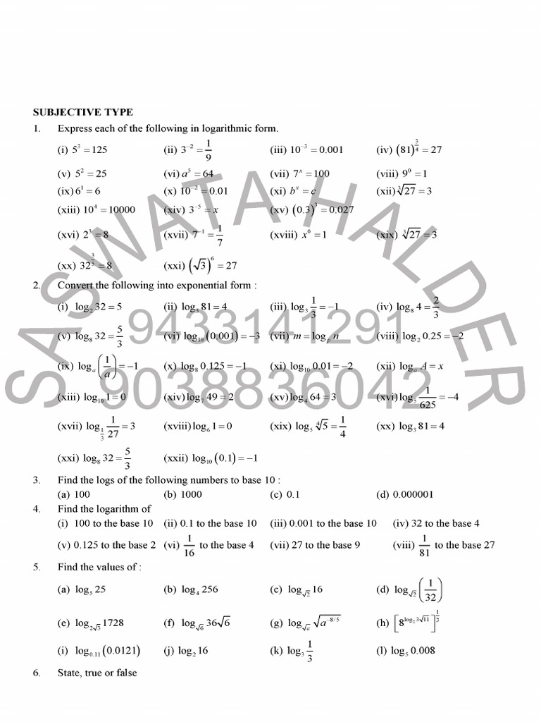 Logarithm Pdf