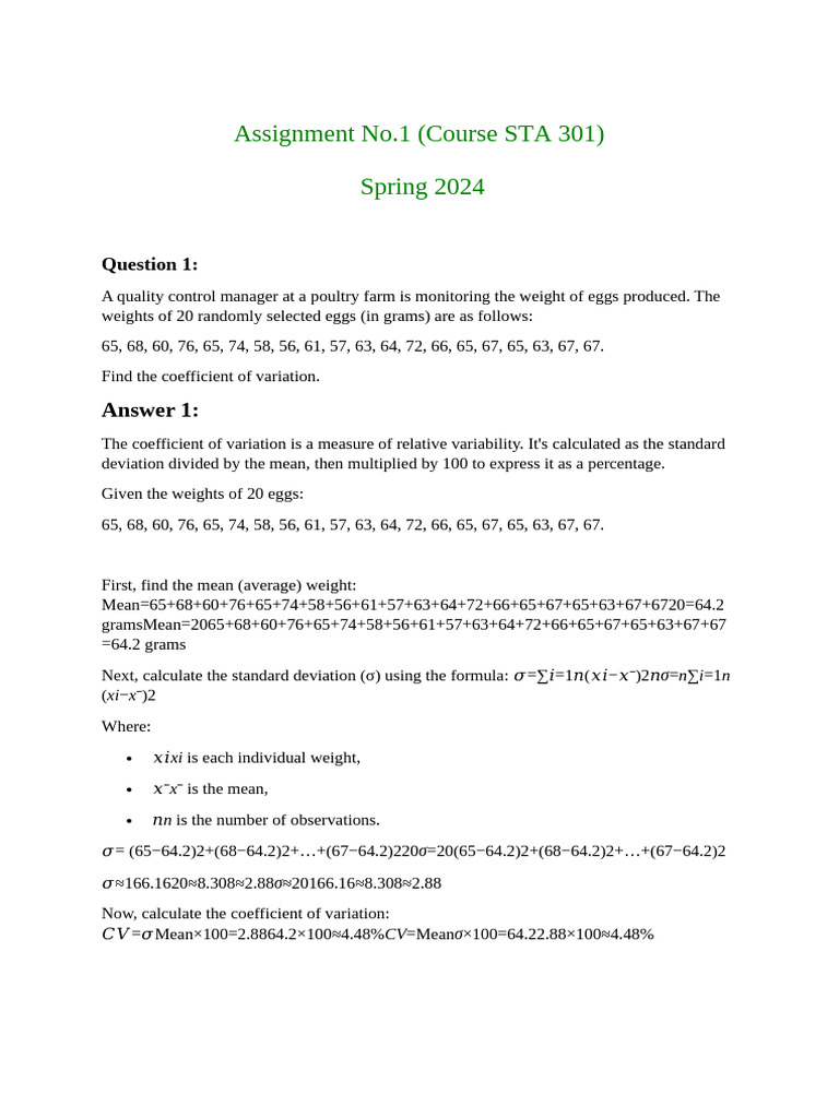 Assignment No.1 Course STA 301 | PDF