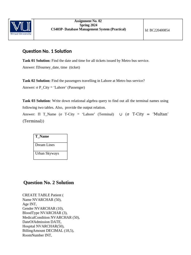 CS403P 2nd Assignment Solution | PDF