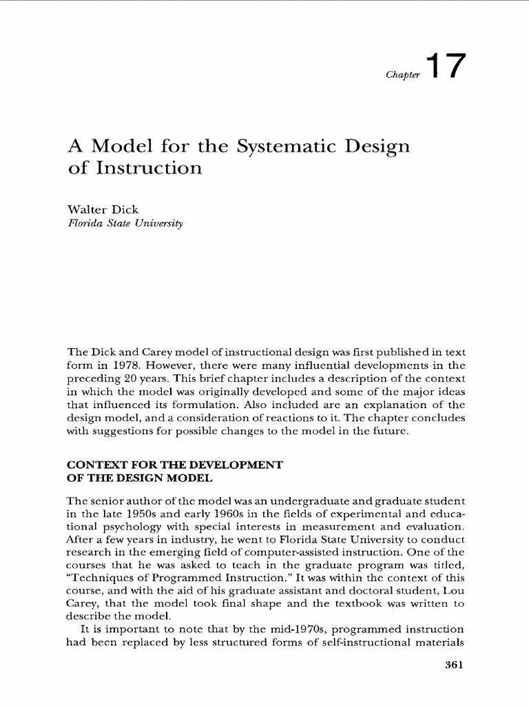 A Model for the Systematic Design of Instruction | PDF | Instructional ...